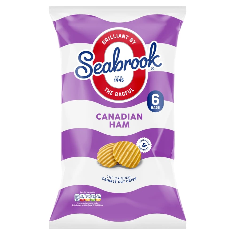 Seabrook Canadian Ham Crinkle Cut Crisps 6 Pack 150g